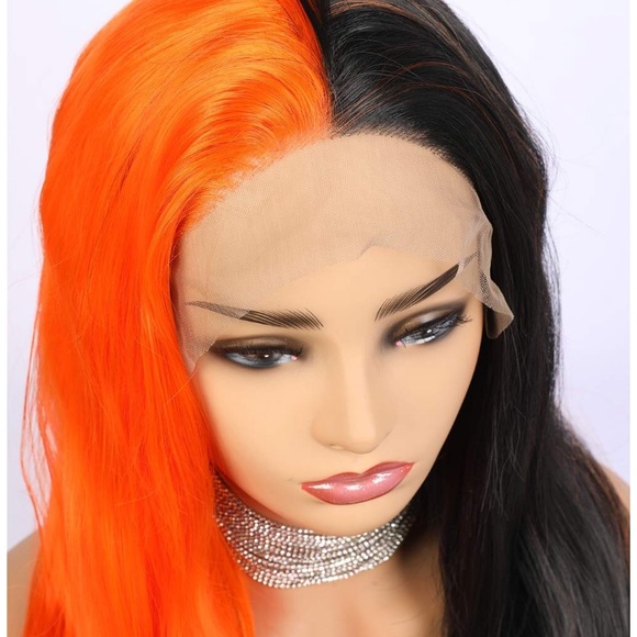 Accessories | 24 Orange Black Split Dye Straight Lacefront Wig | Poshmark